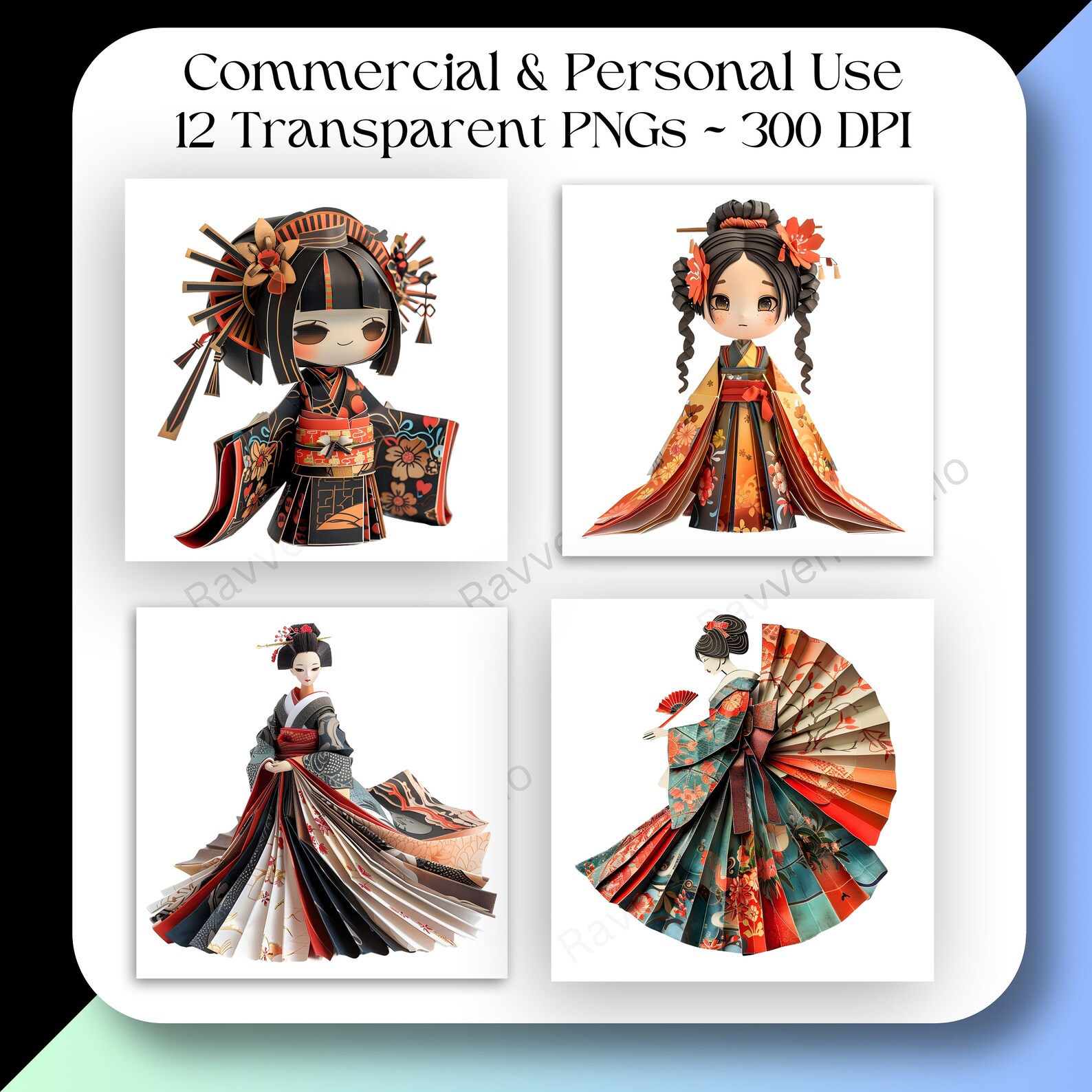 Japanese Dolls Clipart | Paper Doll JPG | Origami Doll Jpg | Digital ...