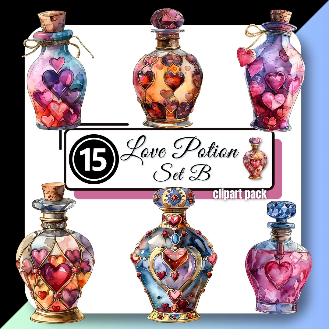 LOVE POTION Set B Clipart Magic Crystal Apothecary Bottle Valentine ...