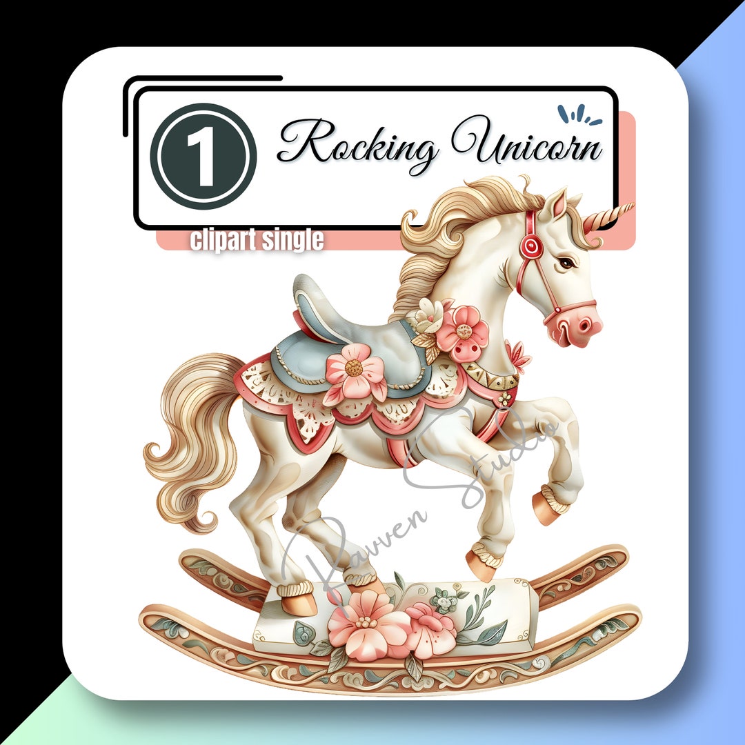 Rocking Horse Unicorn Clipart, Fantasy Png, Watercolor Clip Art, Toy ...