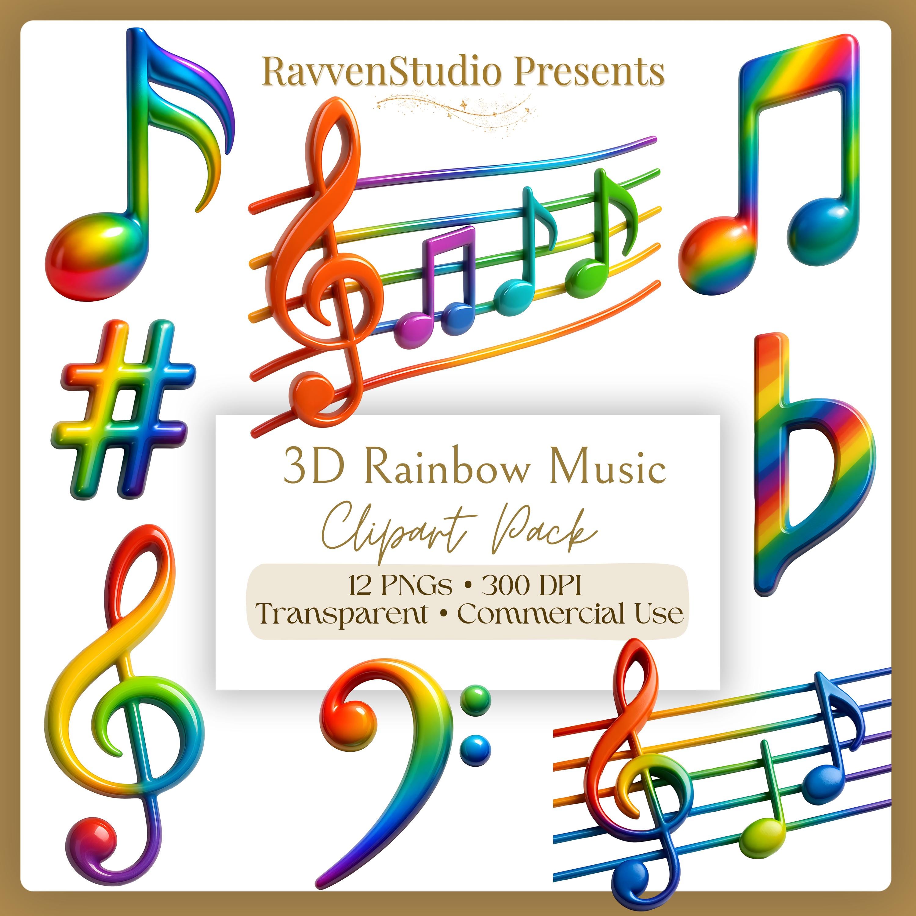3D Rainbow Music Notes Clipart • Colorful PNG Graphics (digital ...