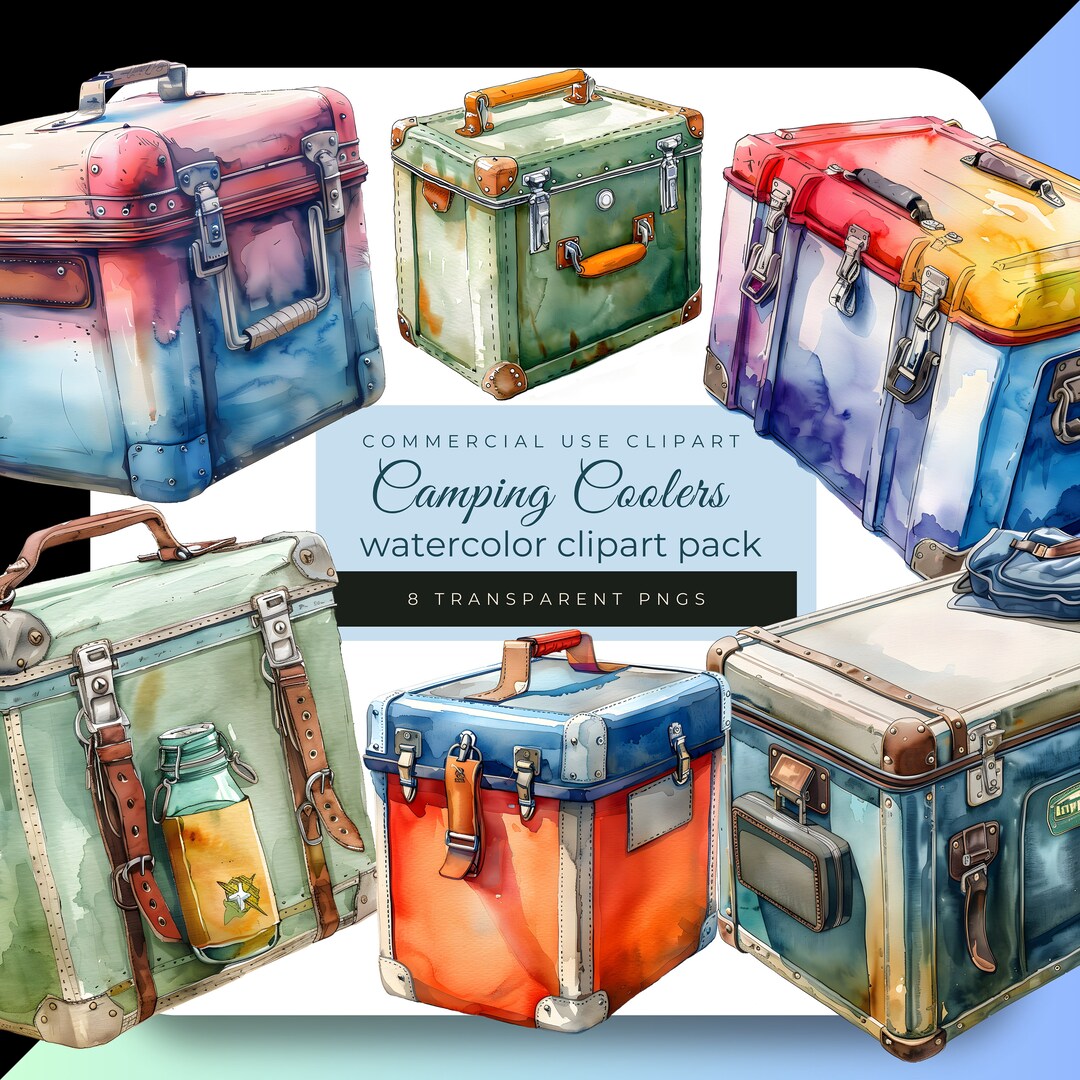 Vintage Camp Cooler Clipart, Camping PNG Ice Chest Clip Art, Digital ...