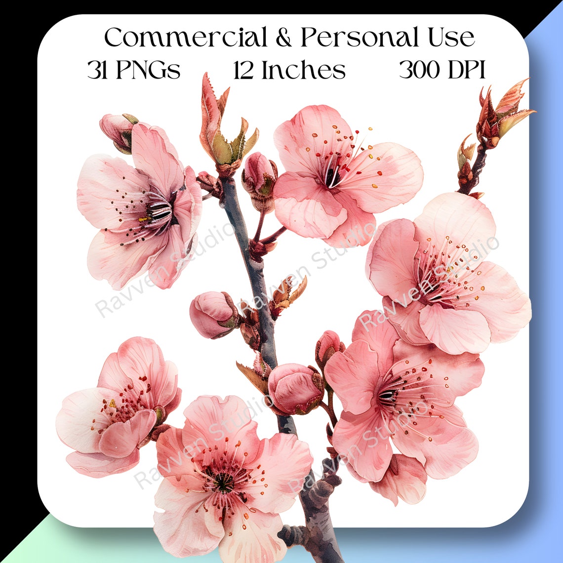 Cherry Blossoms Clipart, Sakura Png, Floral Clip Art, Tree, Digital ...
