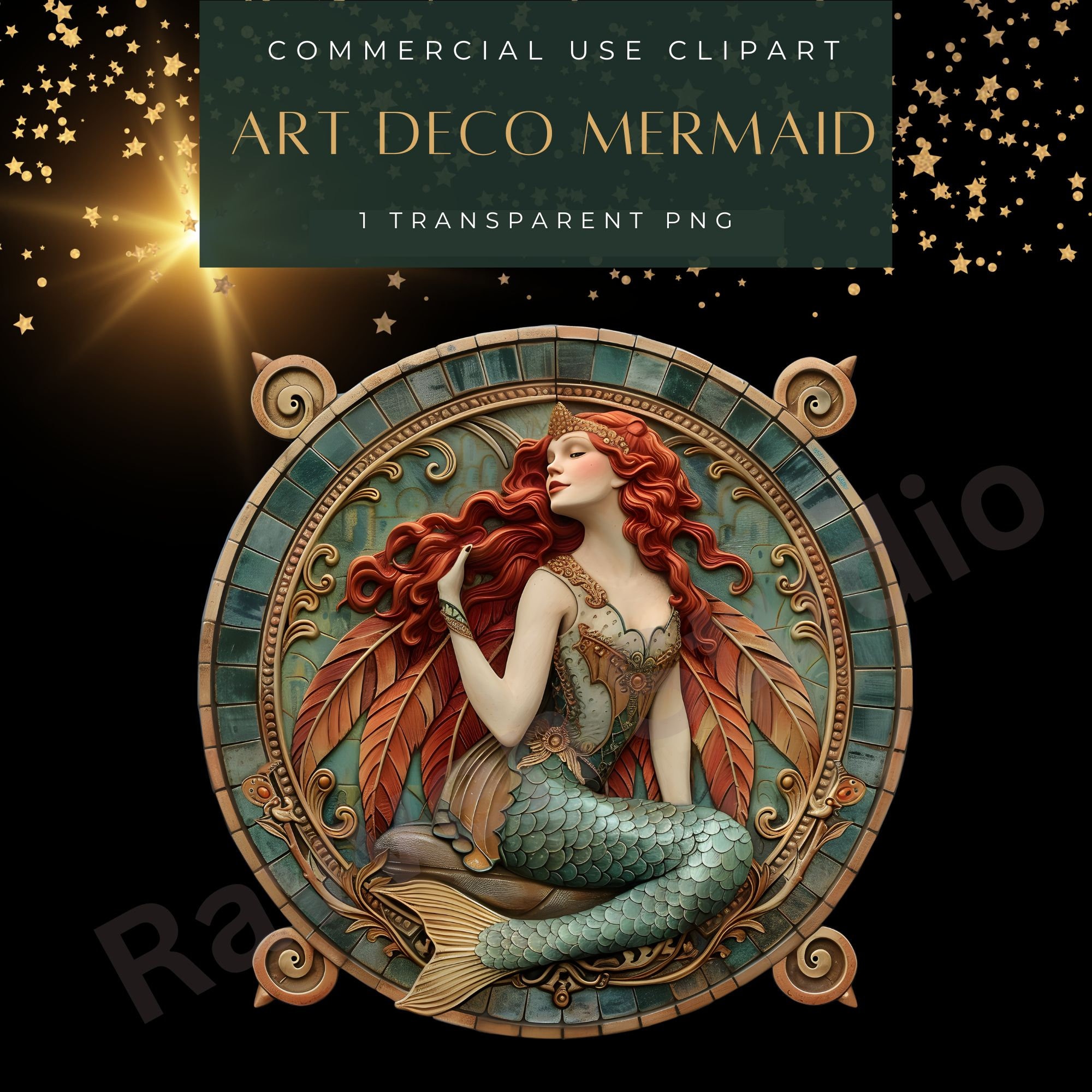 Art Deco Mermaid Clipart | Digital Download | Commercial Use | Little ...