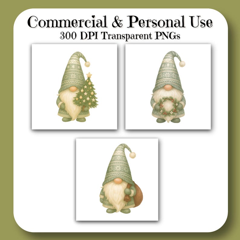 Cozy Nordic Gnome Christmas Clipart | Scandinavian Winter PNG | Sage ...