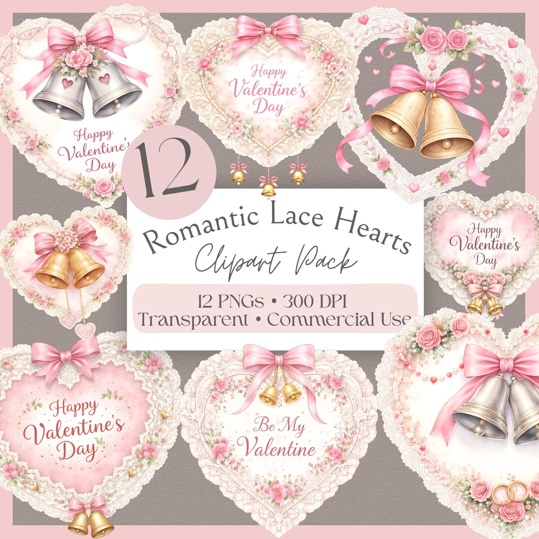 Lace Valentine Clipart, Romantic Hearts PNG, Vintage Romance, Wedding ...