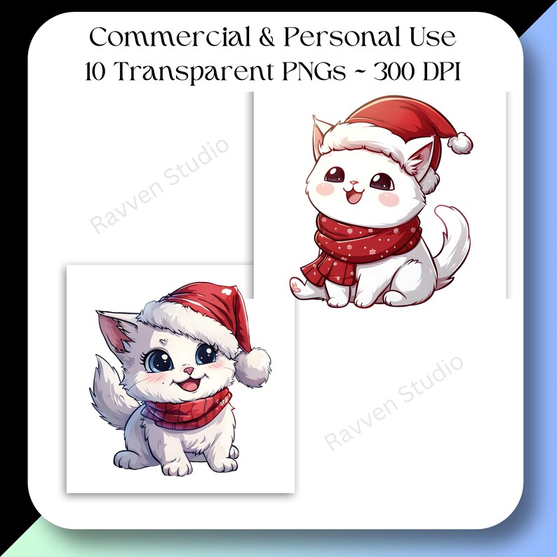 White Christmas Cat Clipart Clip Art Cute Kitty Kawaii Kitten ...