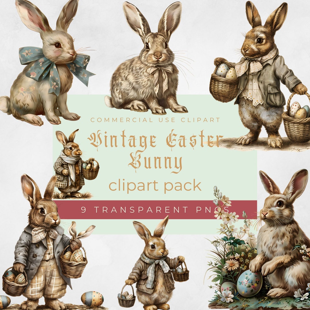 Vintage Easter Bunny Clipart | Paper Crafts | Rabbit Png | Spring Junk ...