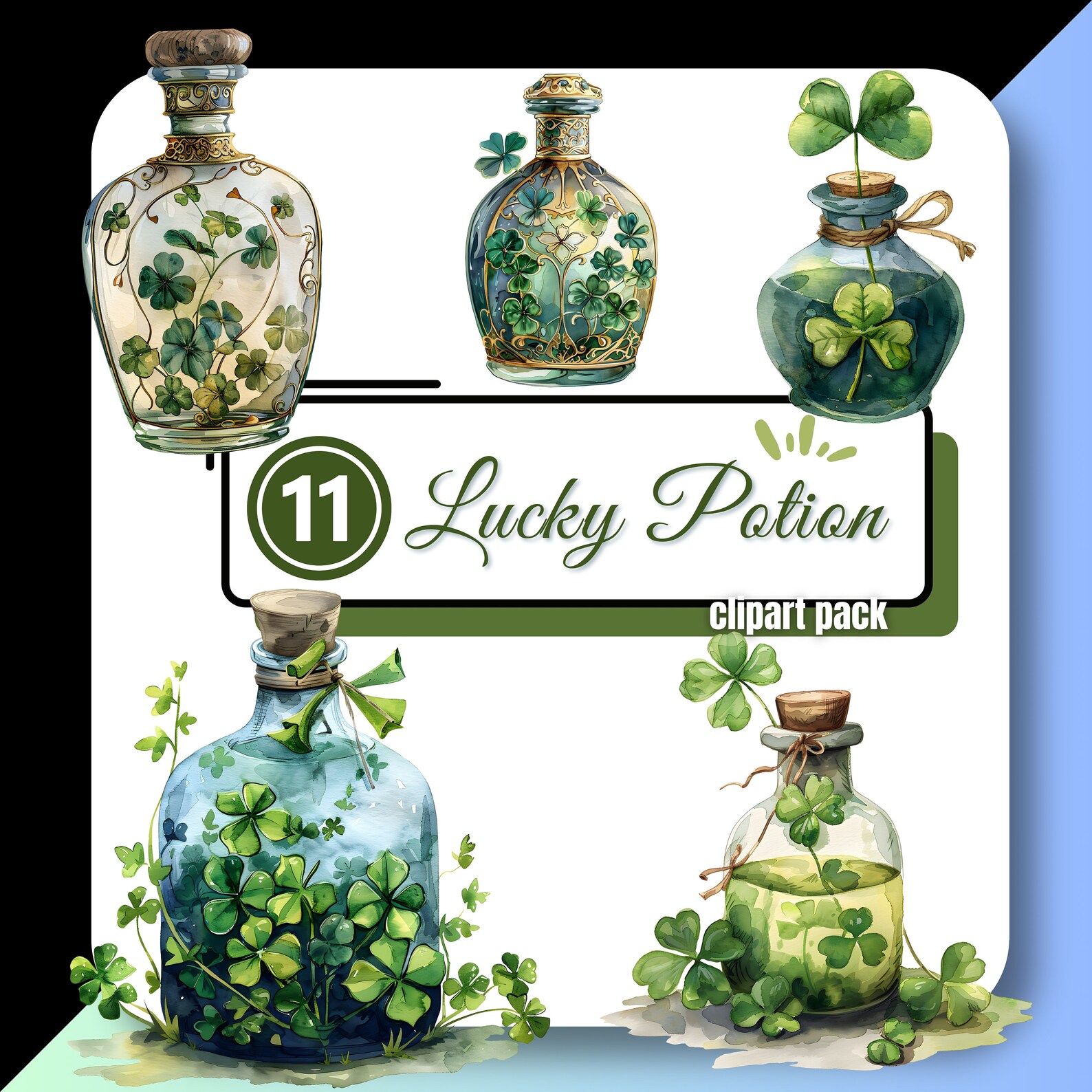 Lucky Potion Clipart, Magic Bottle Clipart, Watercolor Potion Clipart ...