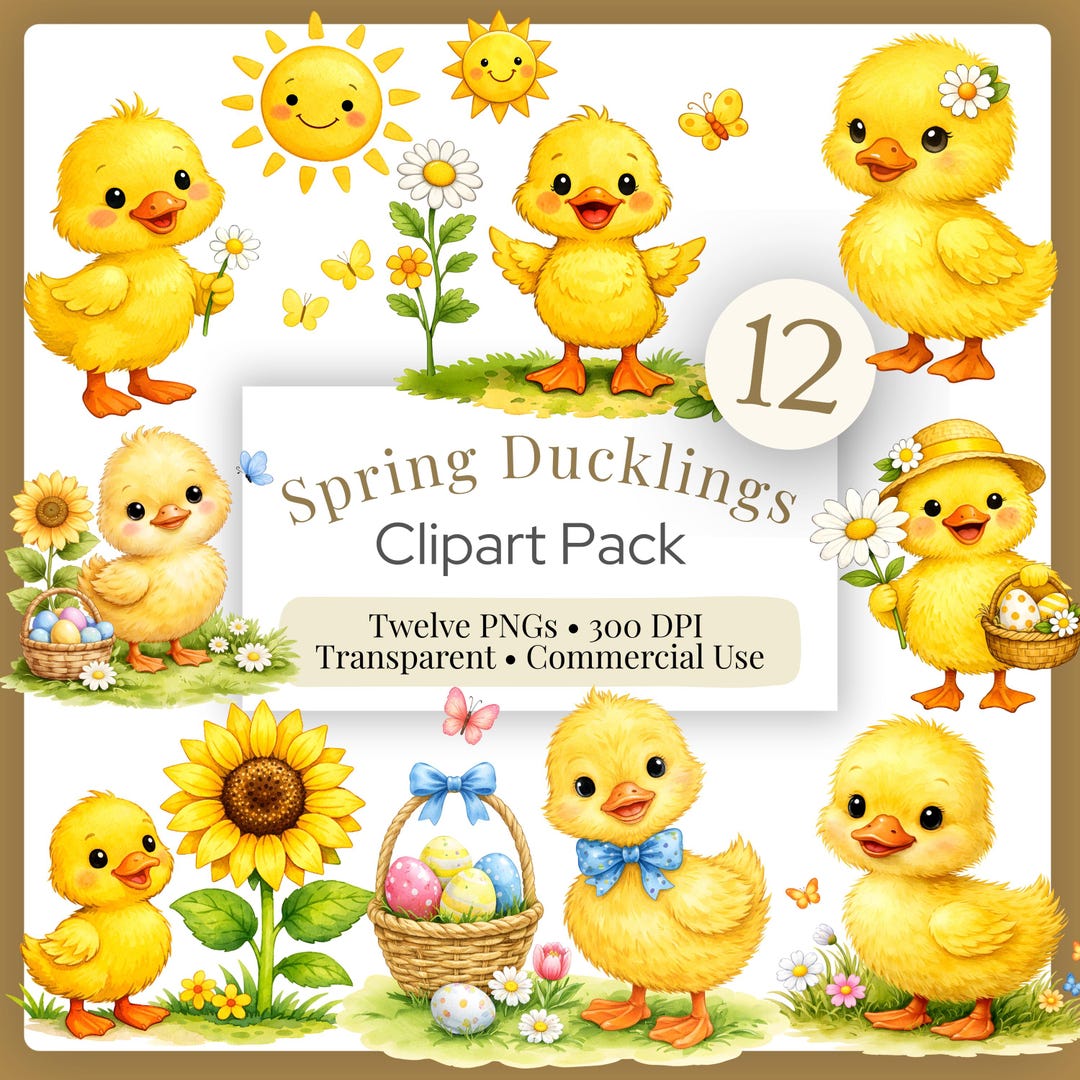 Spring Ducklings Clipart Pack | Baby Ducks, Easter Pngs, Watercolor ...