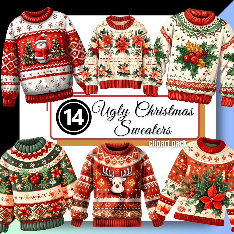 Ugly Christmas Sweater Clipart Clip Art Holiday Party Jumper PNG ...