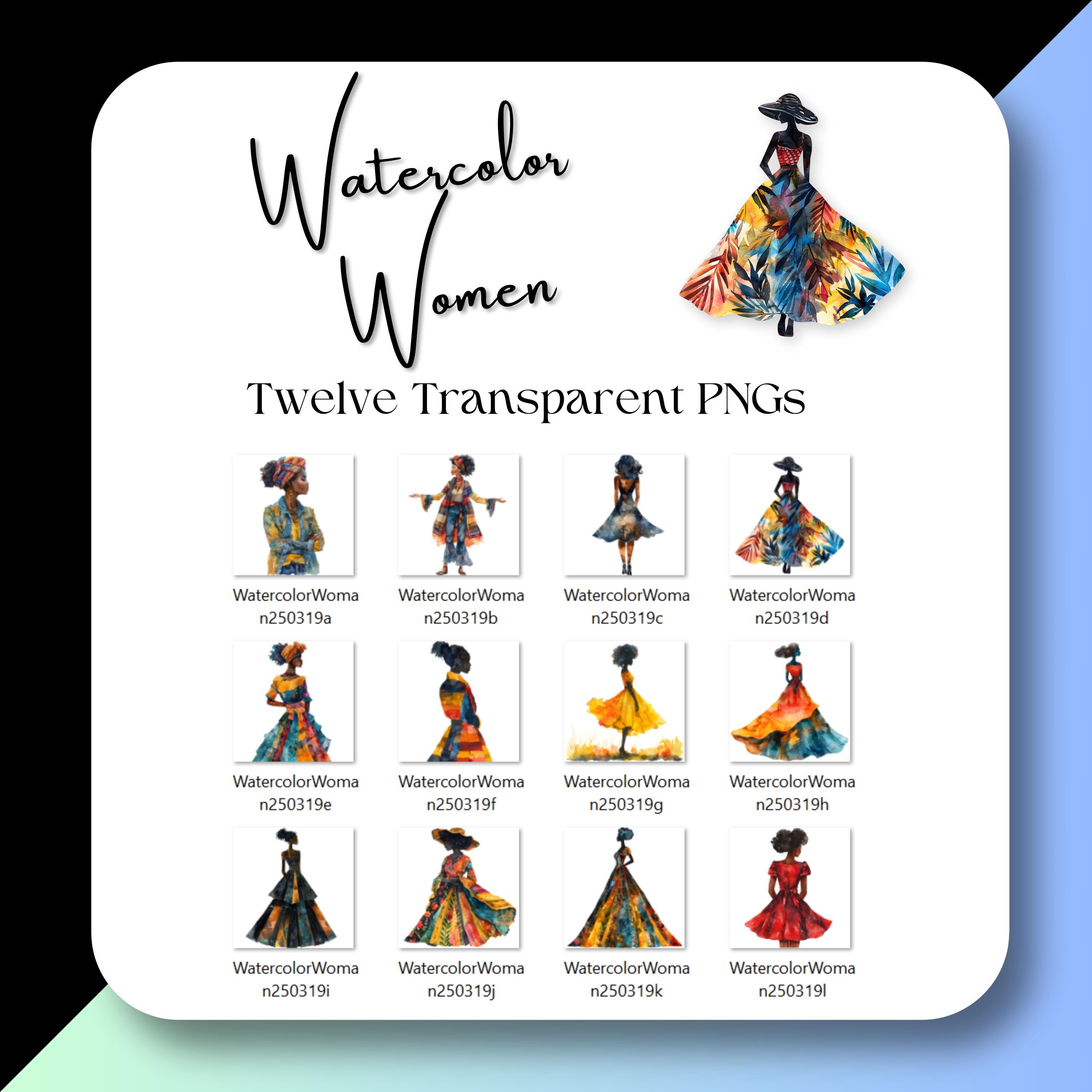 Beautiful Watercolor WOMEN Clipart African American Melanin Black ...