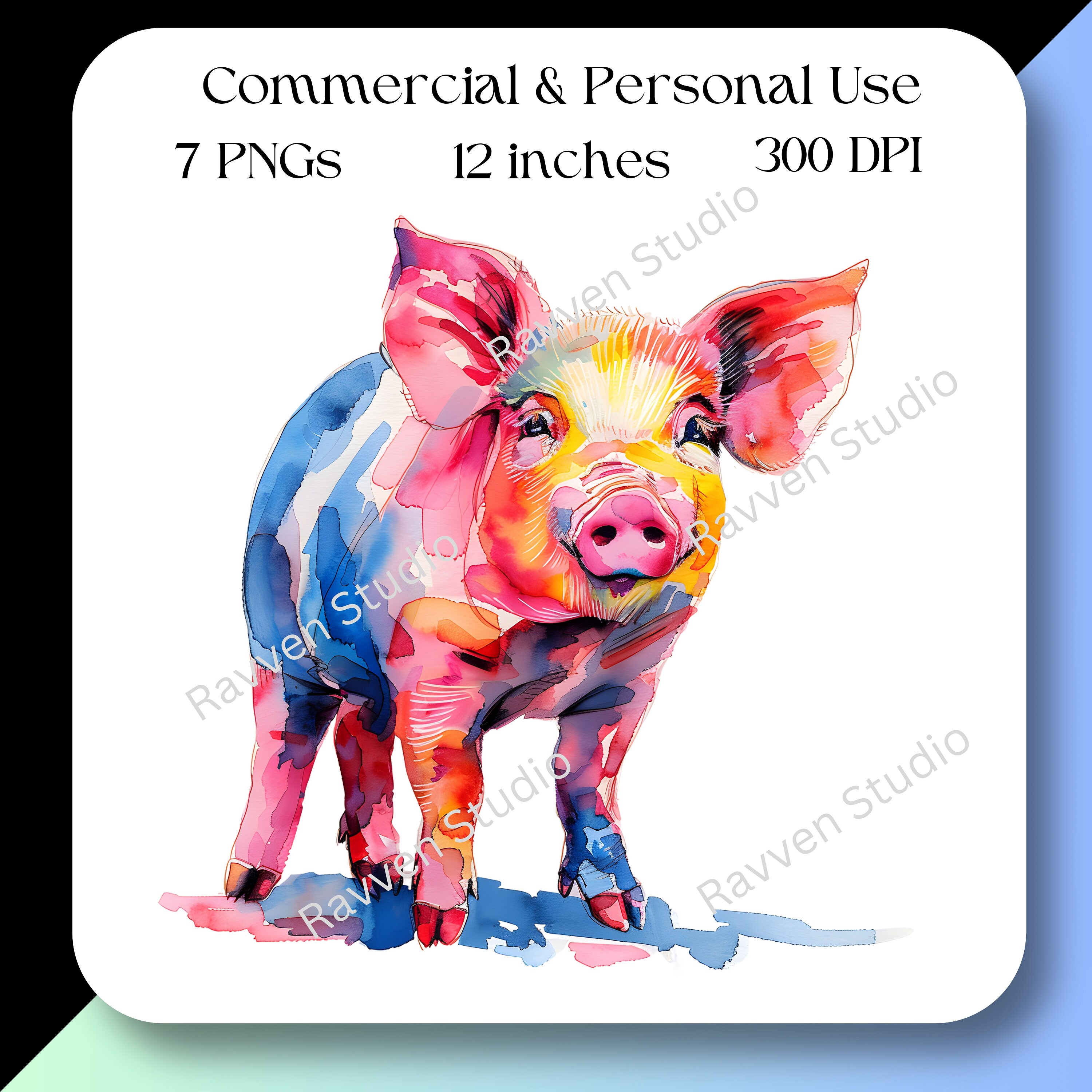 Watercolor Pigs Clipart, Farm Clipart, Watercolor Pig Clipart Set, Junk ...