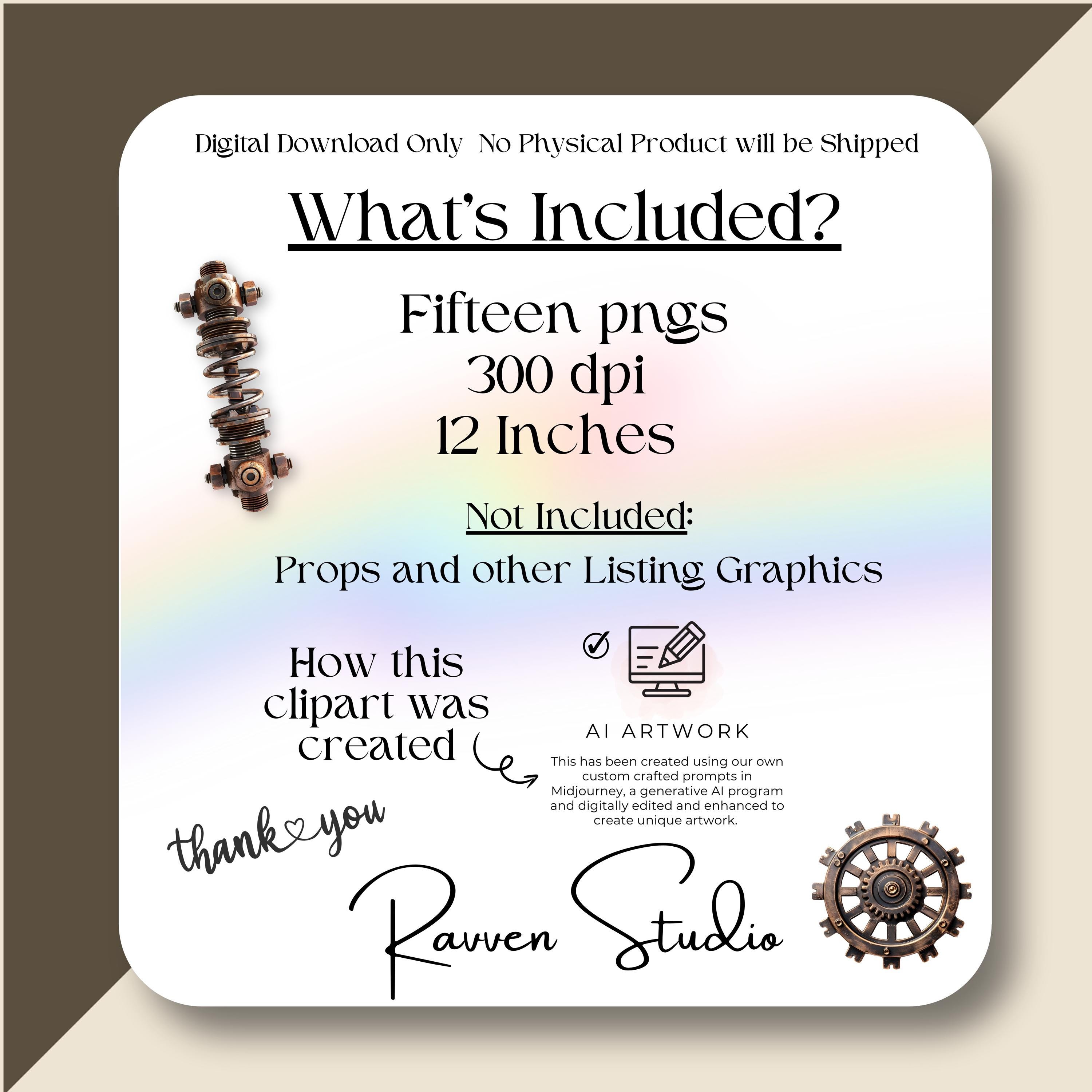 STEAMPUNK Cogs Clipart Vintage Gears Clockwork Mechanical Illustrations ...