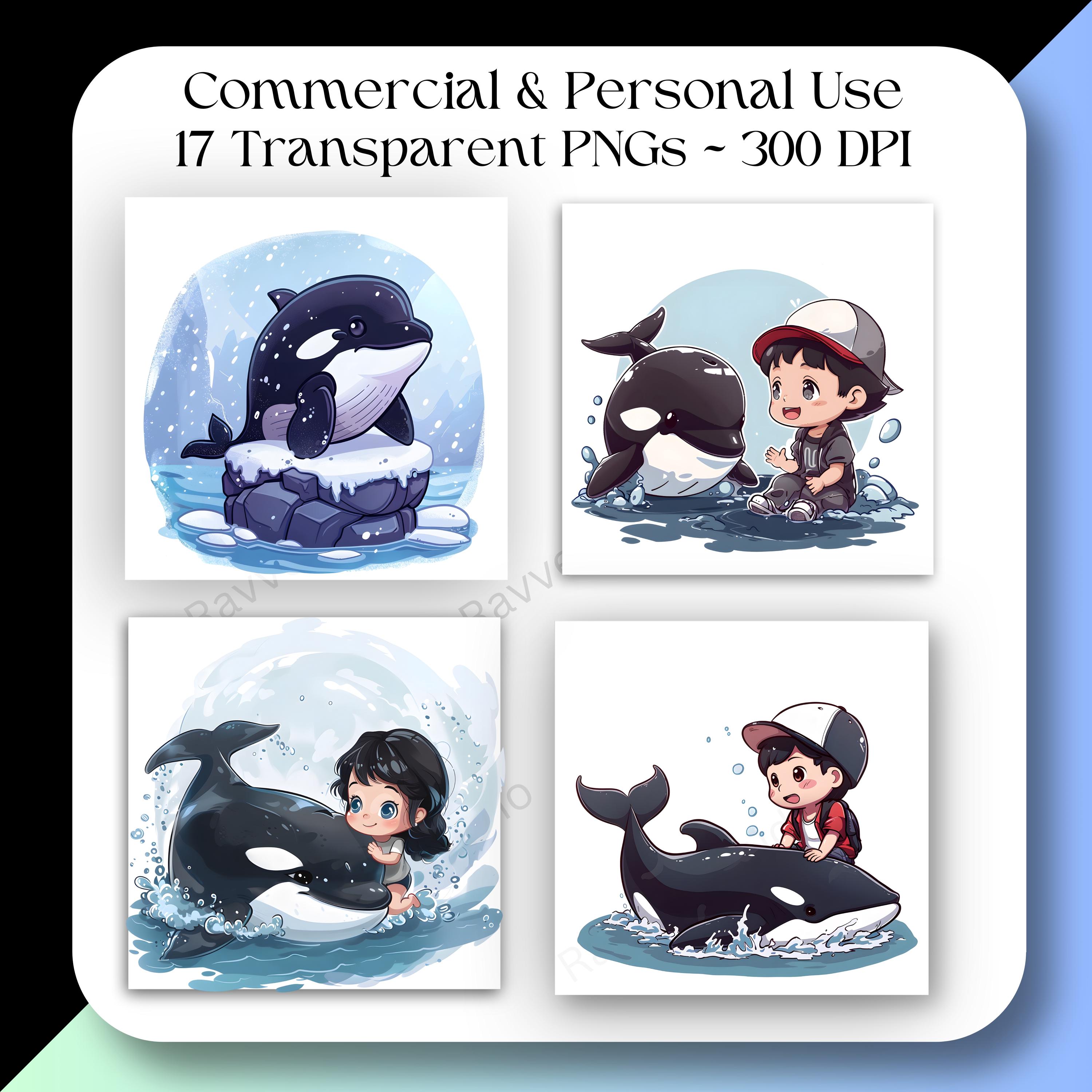 Cute WHALES & DOLPHINS Clipart Kawaii Chibi Whimsical Anime Children ...