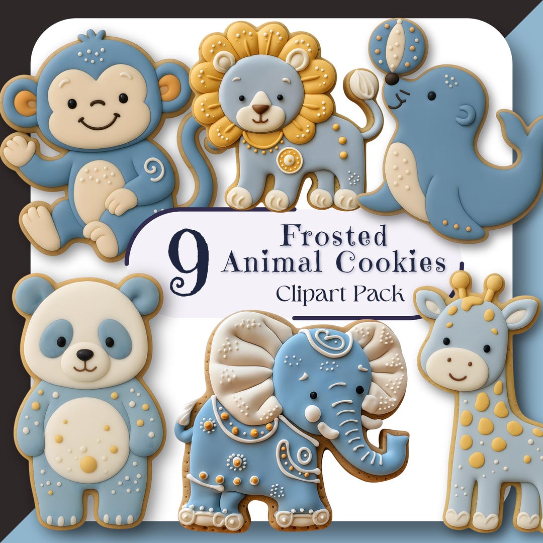 Frosted ANIMAL COOKIE Clipart, Lion, Tiger, Elephant, Giraffe, Zebra ...