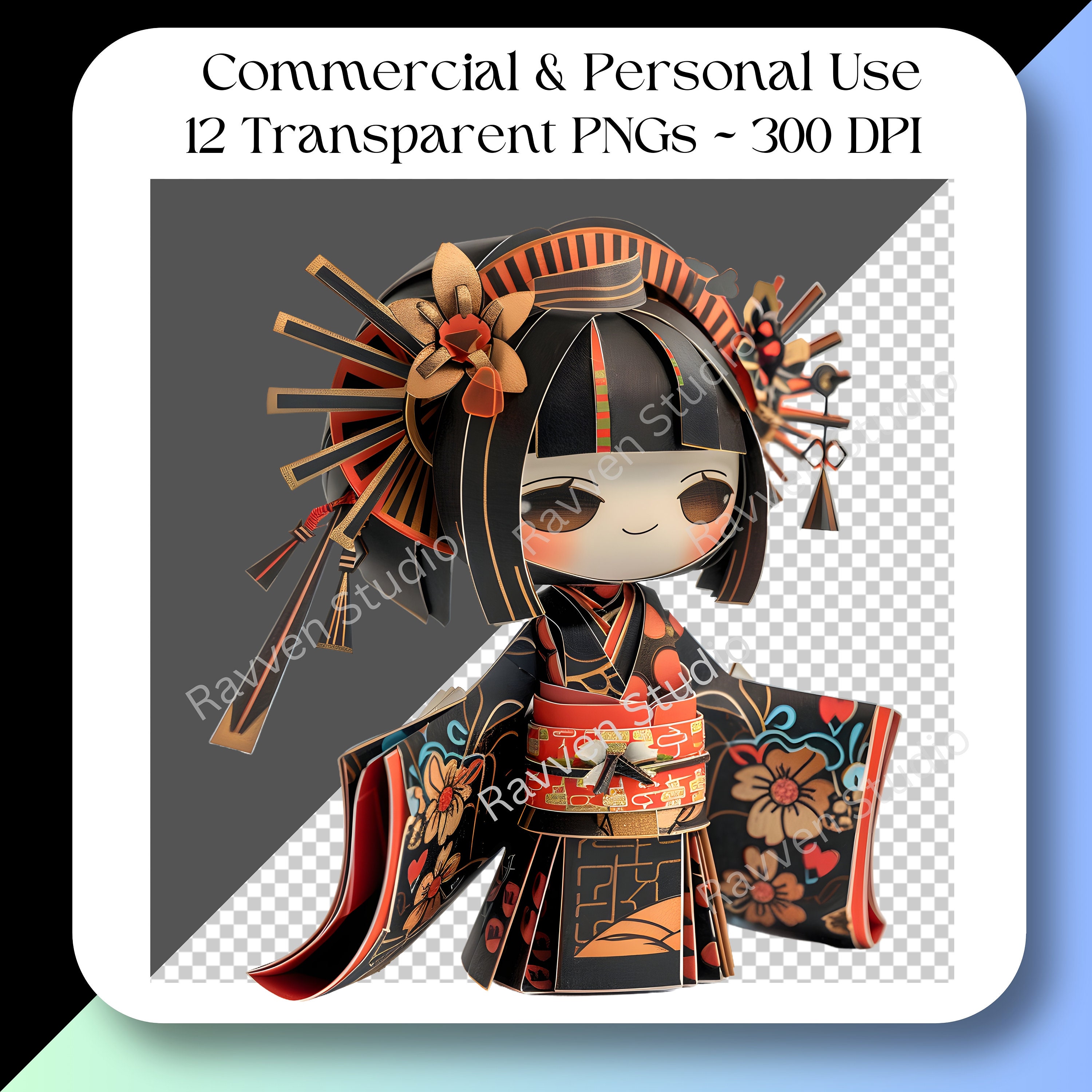 Japanese Dolls Clipart | Paper Doll JPG | Origami Doll Jpg | Digital ...