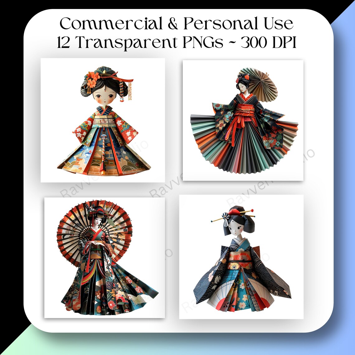 Japanese Dolls Clipart | Paper Doll JPG | Origami Doll Jpg | Digital ...