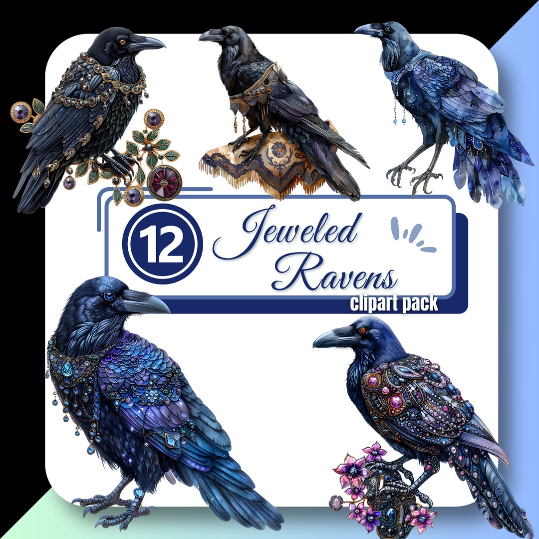 Jeweled Raven Clipart, Bird Clip Art, Digital Download, Commercial Use ...