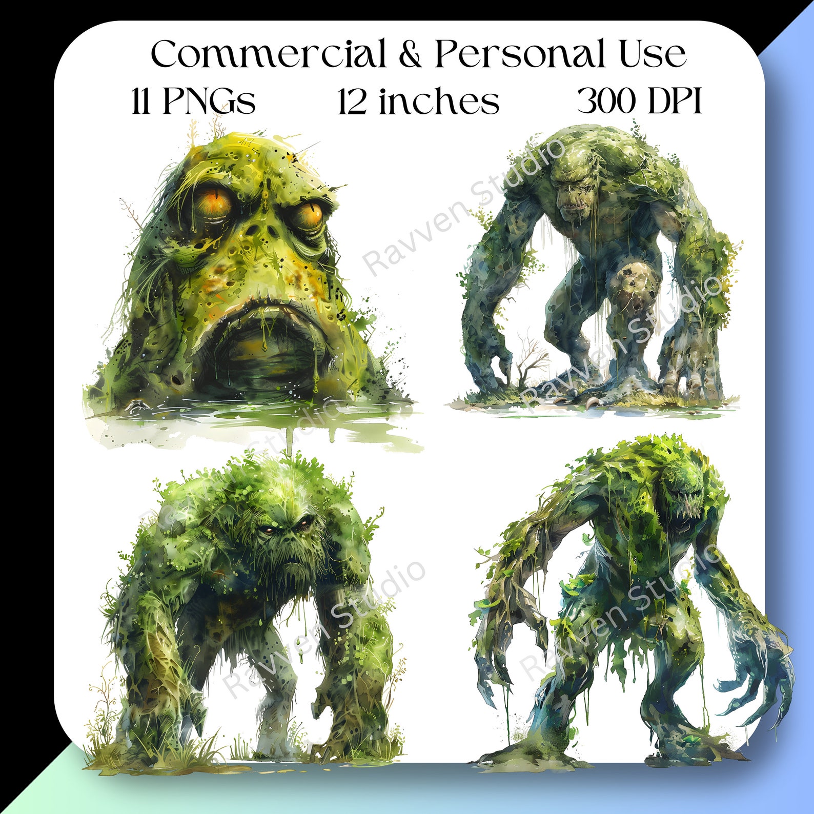 Swamp Monster Clipart, Horror Clip Art, Green Creature PNG, Digital ...