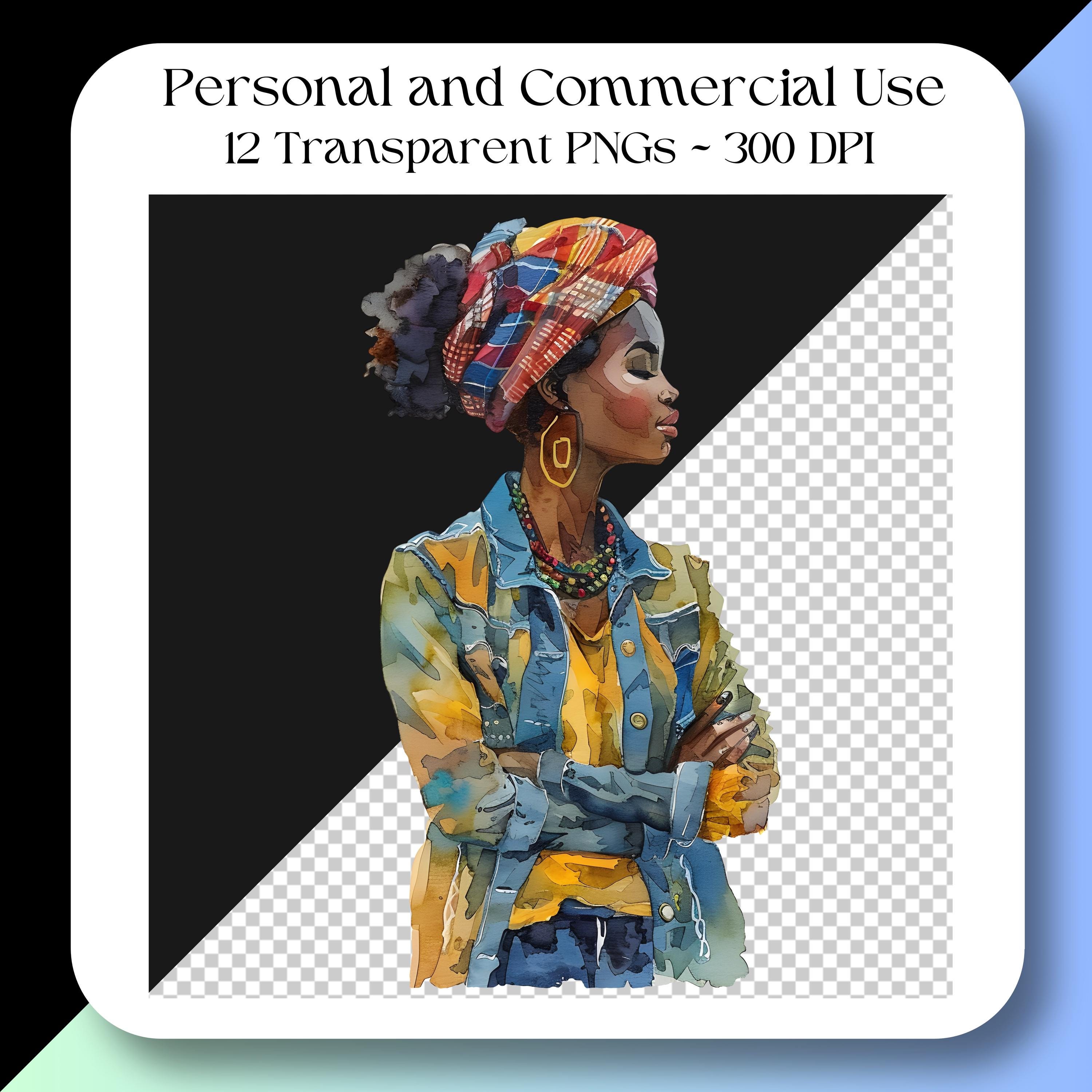 Beautiful Watercolor WOMEN Clipart African American Melanin Black ...