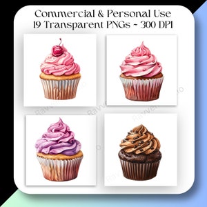 Cupcake Clipart Bundle, Chocolate Raspberry Cherry Vanilla Cake Clip ...