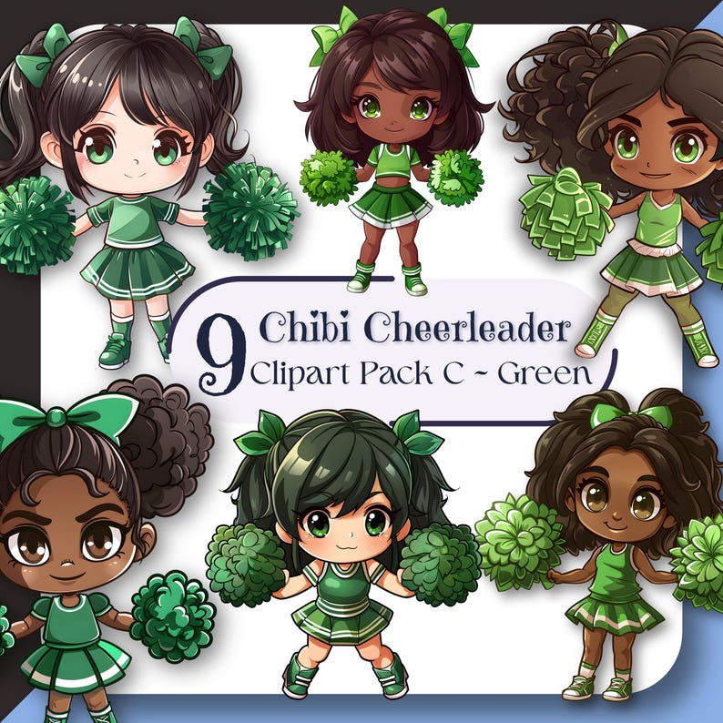 Chibi CHEERLEADER Clipart Set C PNG, Girl Cheer, Digital Download for ...