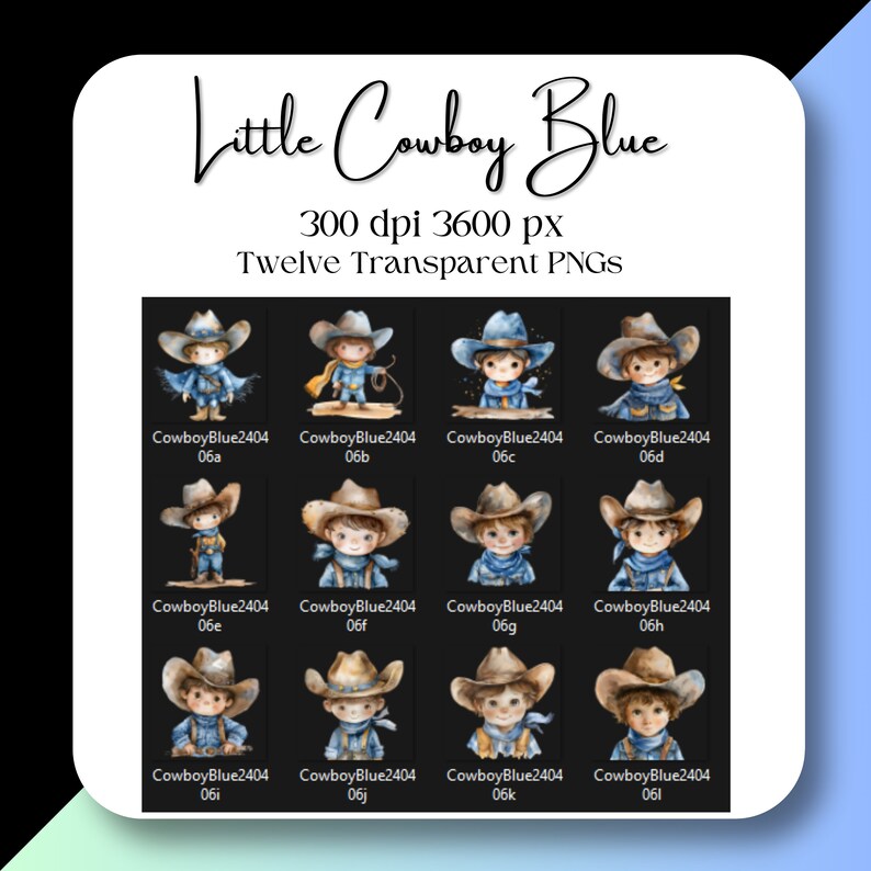 Little Cowboy Blue Watercolor Clipart, Boy Clip Art, Western Png ...