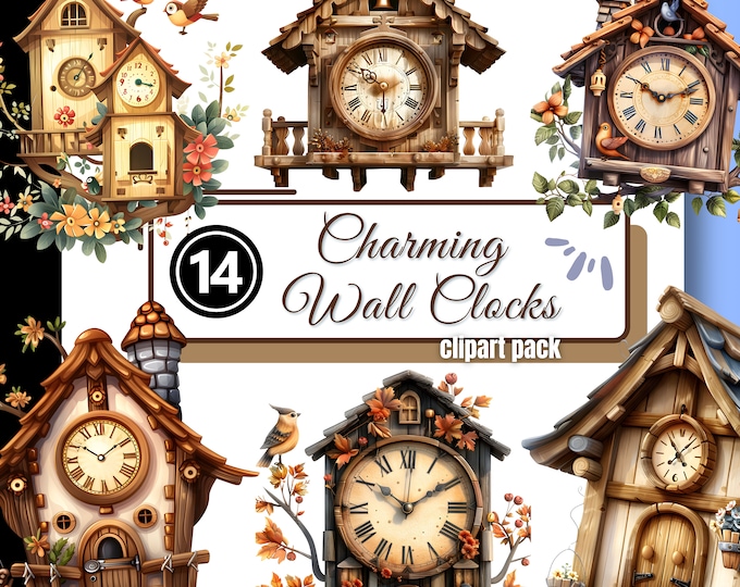Watercolor Cuckoo Clocks Clipart Set of 20 Files With Instant Download ...