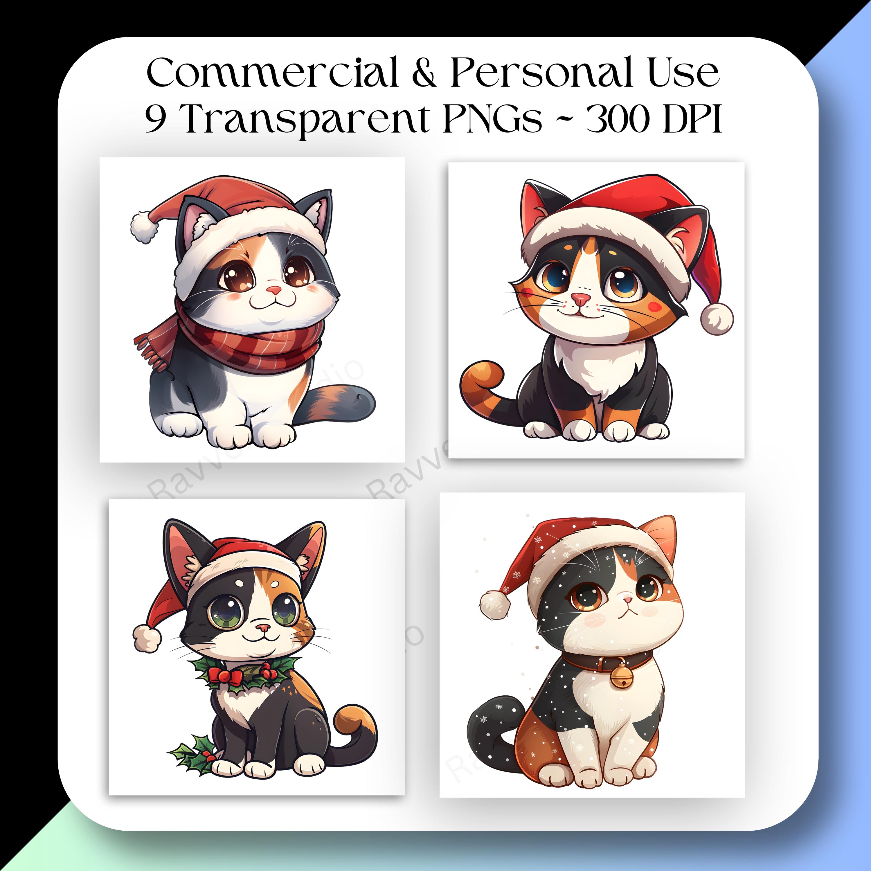 Calico Christmas CAT Clipart Clip Art Holiday Manga Kitten Party Kawaii ...