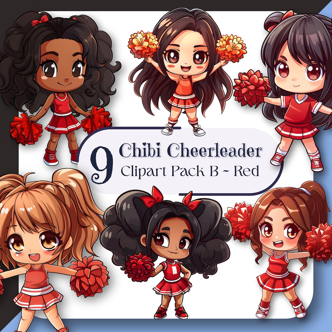 Chibi CHEERLEADER Clipart Set B PNG, Girl Cheer, Digital Download for ...