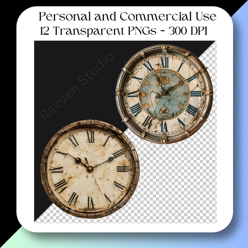Vintage Clock Face Clipart Distressed Antique Roman Numeral Clip Art ...