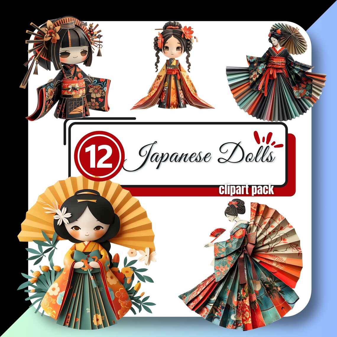 Japanese Dolls Clipart Paper Doll JPG Origami Doll Jpg Digital Download ...