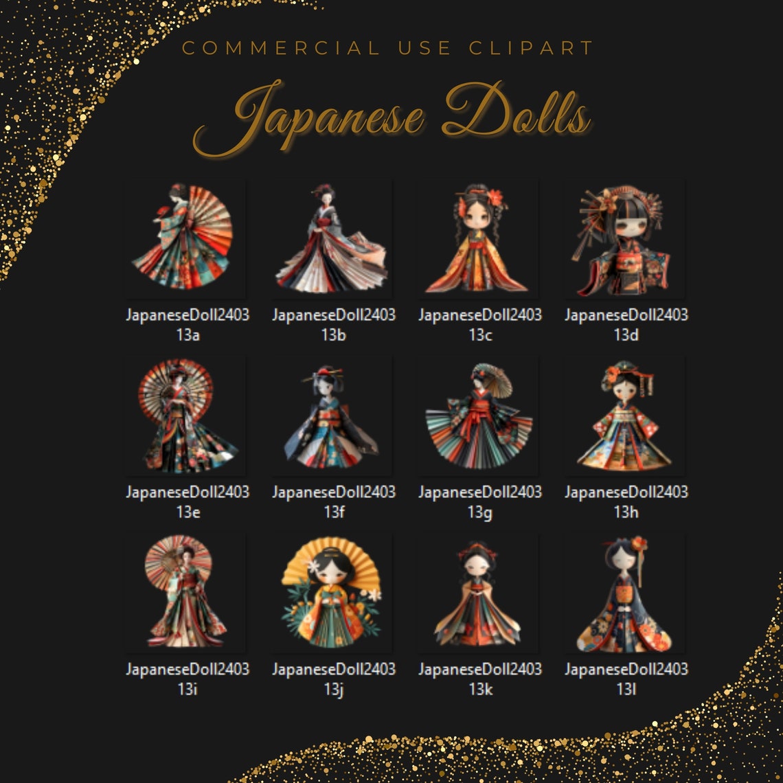 Japanese Dolls Clipart Paper Doll JPG Origami Doll Jpg Digital Download ...