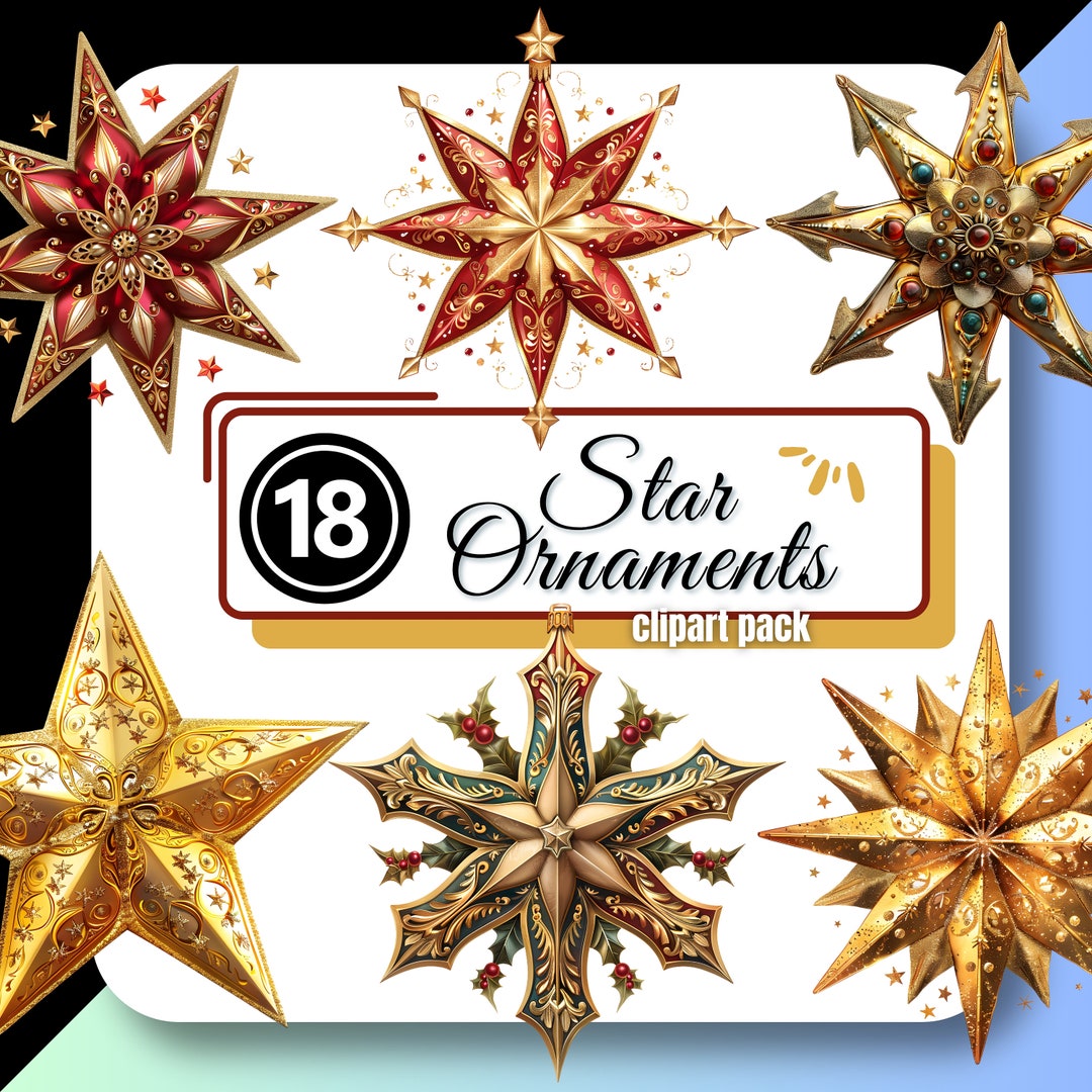 STAR Ornaments Clipart Clip Art Christmas Holiday Gold Red Tree Topper ...