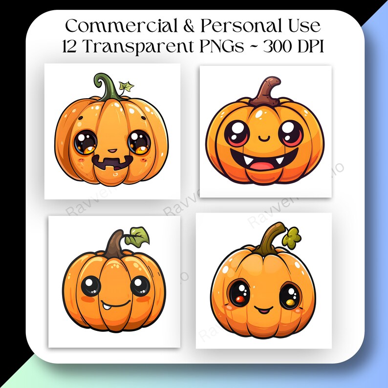Cute Halloween Pumpkin Clipart, Fall Autumn Clip Art, Spooky Kawaii PNG ...