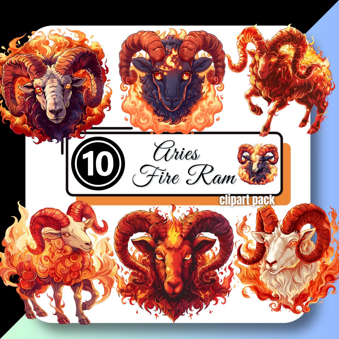 Aries Fire RAM Clipart Zodiac Sheep Ram Farm Animal Mystical Horoscope ...