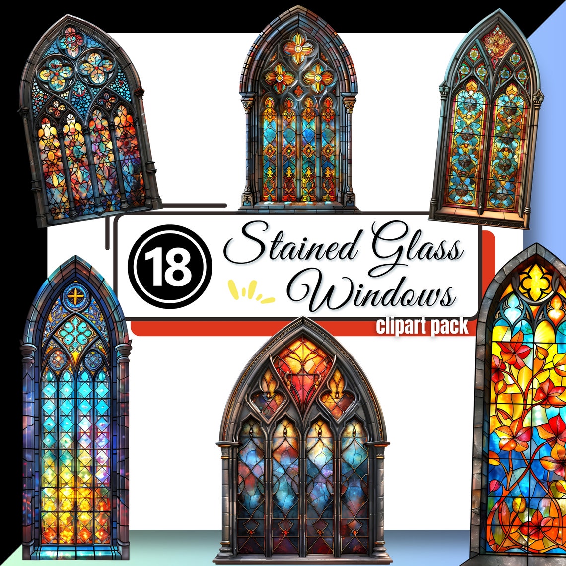 Stained Glass Window Clipart Clip Art Colorful Arched Gothic Church ...
