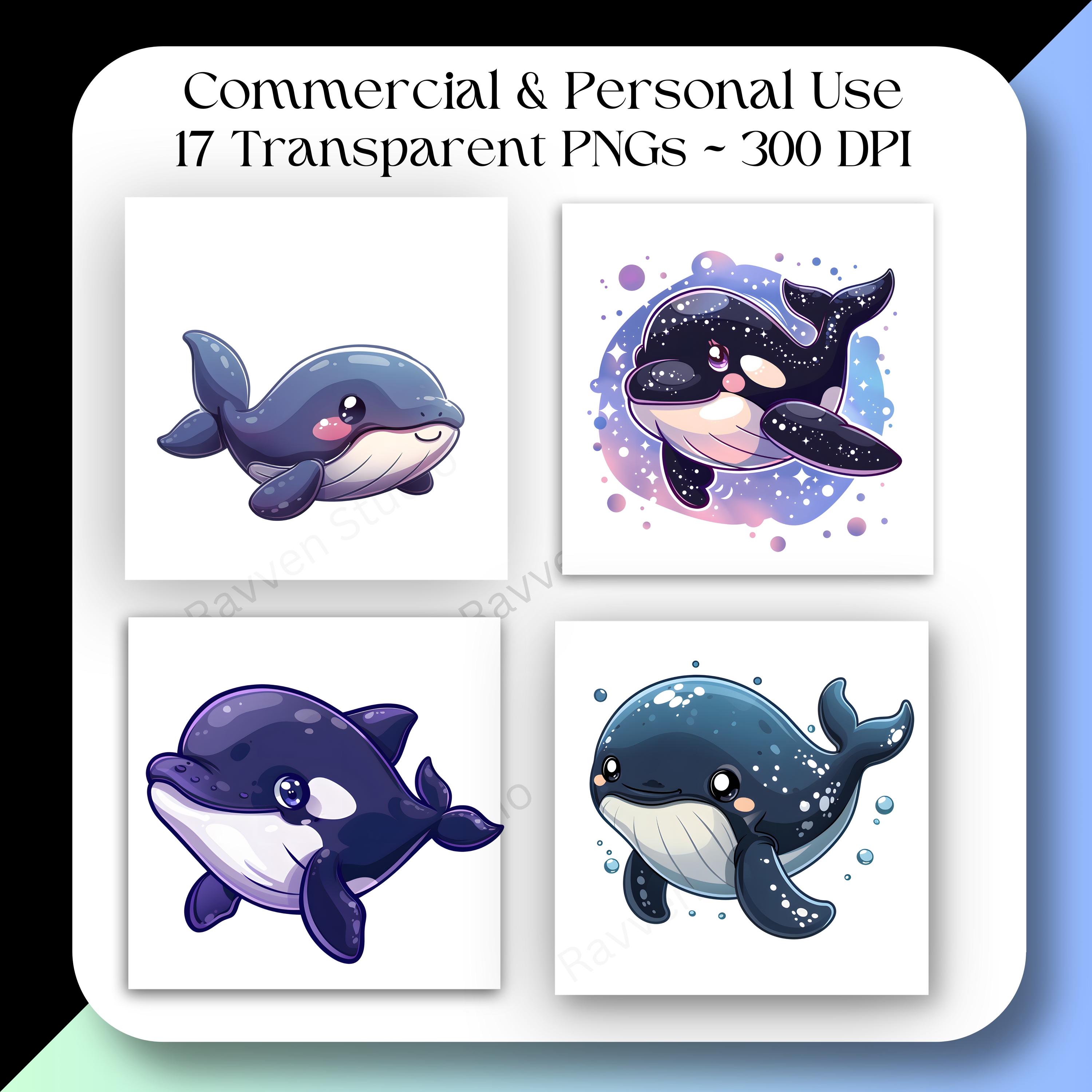 Cute WHALES & DOLPHINS Clipart Kawaii Chibi Whimsical Anime Children ...
