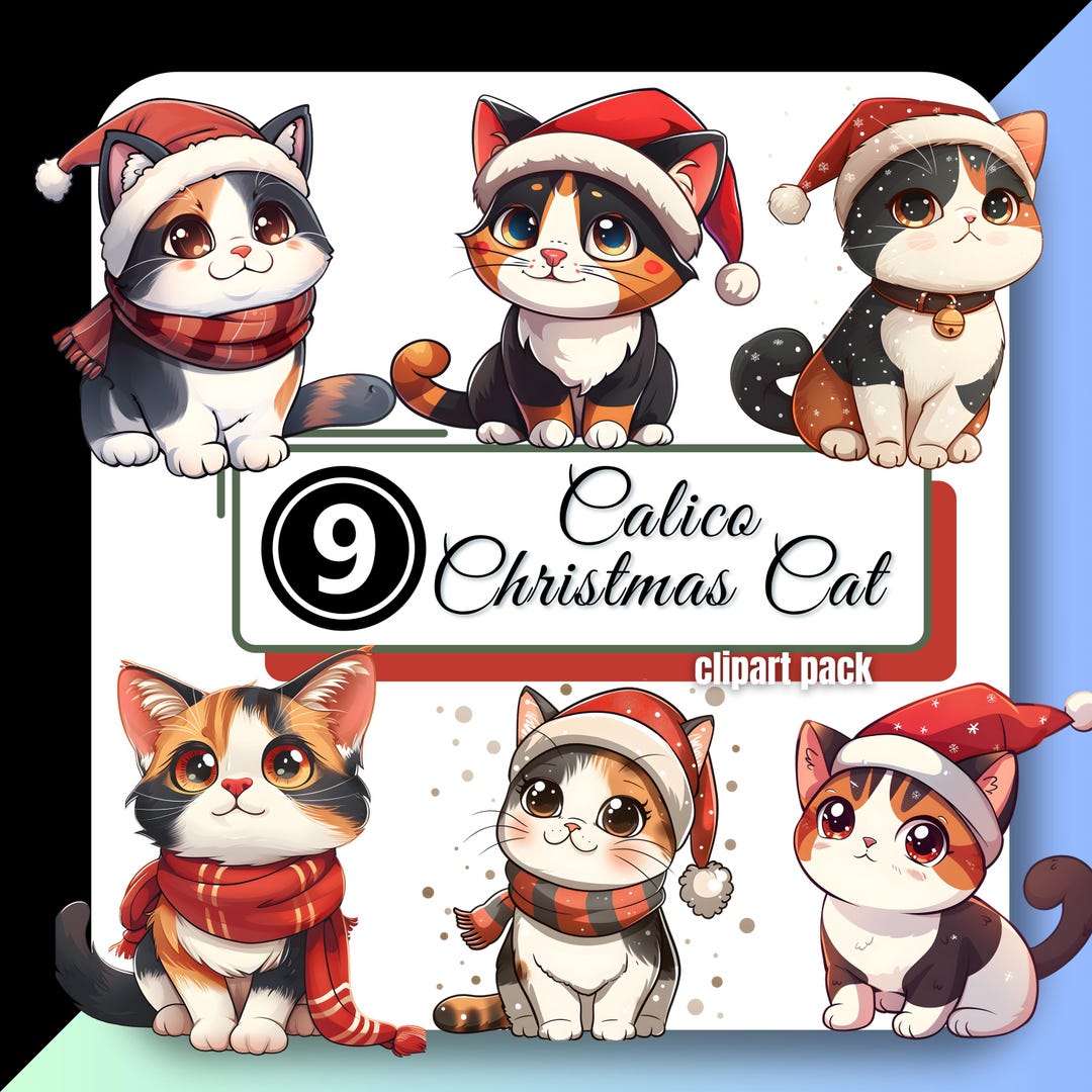 Calico Christmas CAT Clipart Clip Art Holiday Manga Kitten Party Kawaii ...