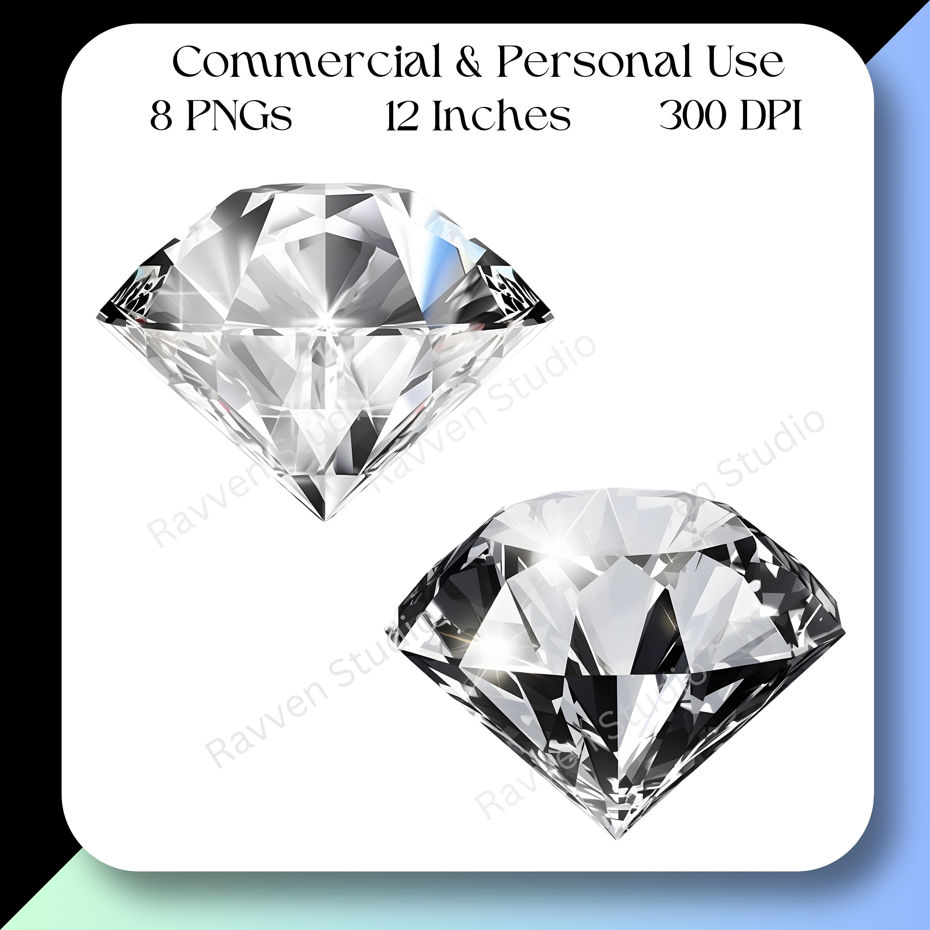 Diamond Clipart Set, Gemstone, Sparkling Crystal Clip Art, White ...