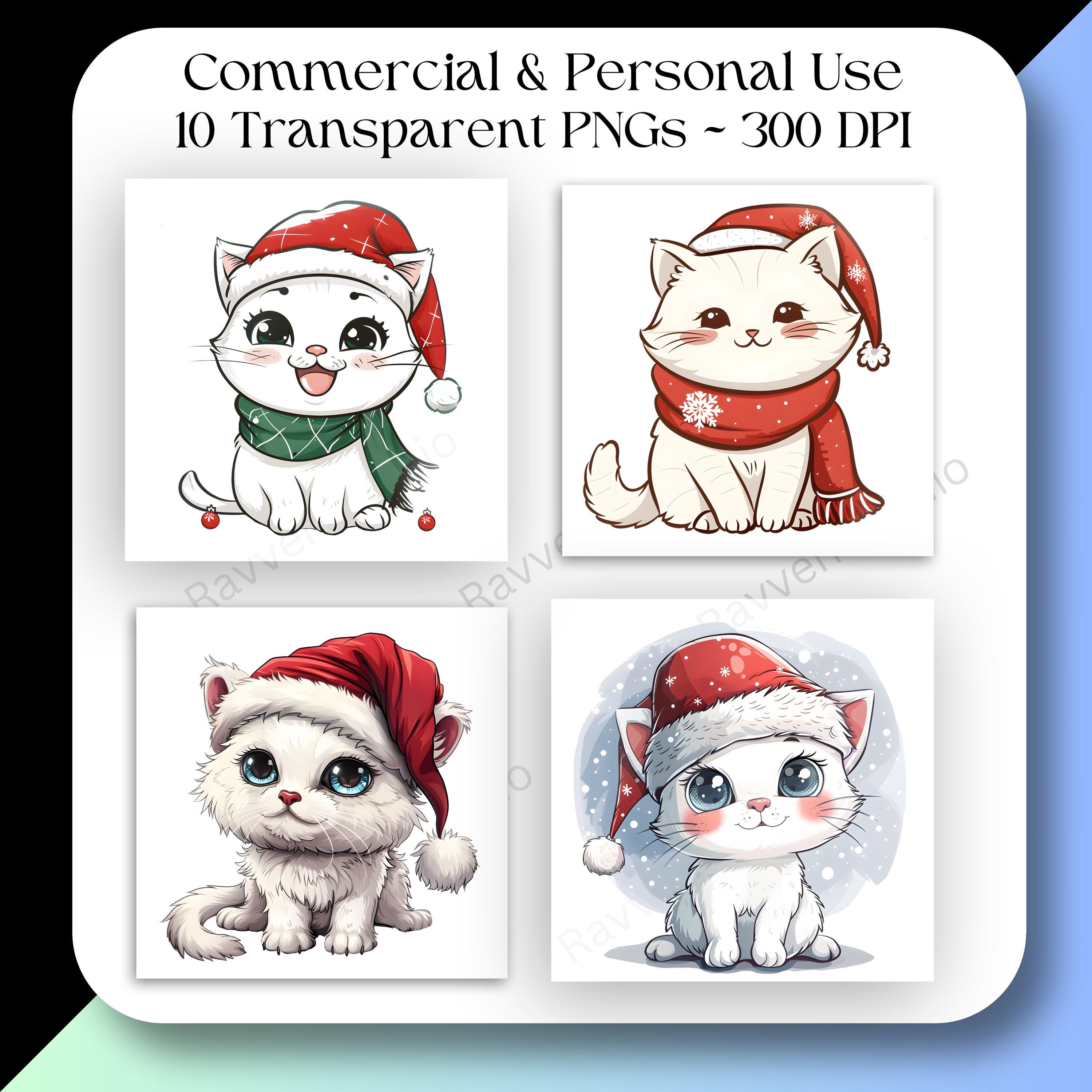 White Christmas Cat Clipart Clip Art Cute Kitty Kawaii Kitten ...