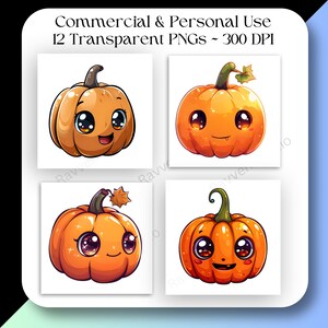 Cute Halloween Pumpkin Clipart, Fall Autumn Clip Art, Spooky Kawaii PNG ...