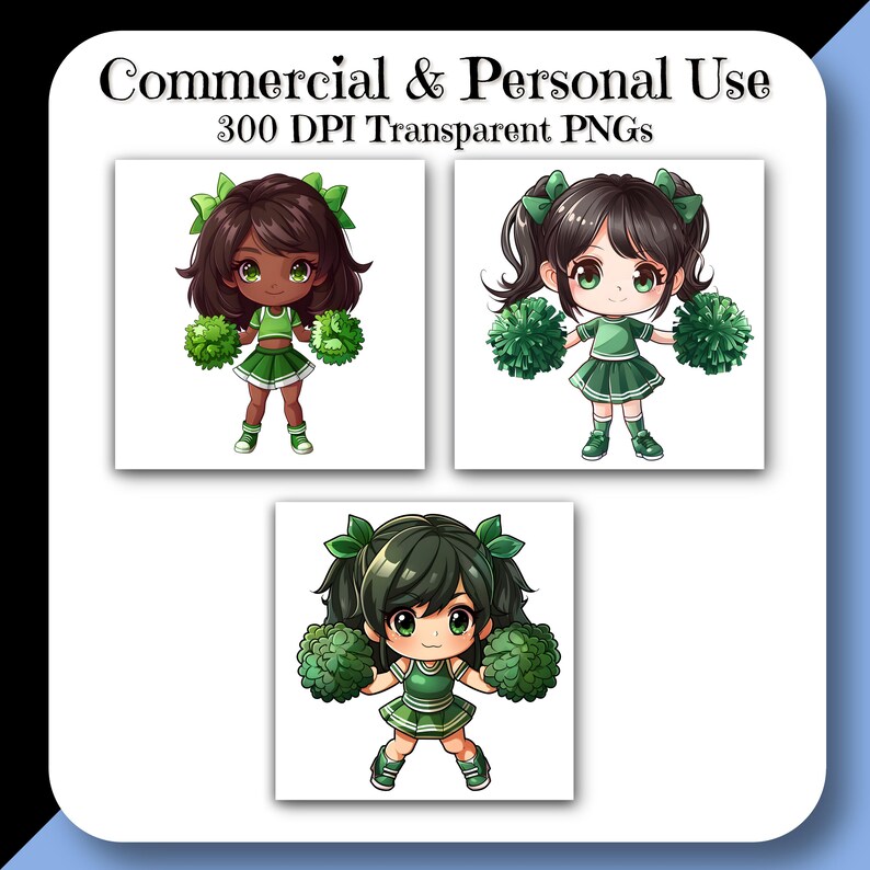 Chibi CHEERLEADER Clipart Set C PNG, Girl Cheer, Digital Download for ...