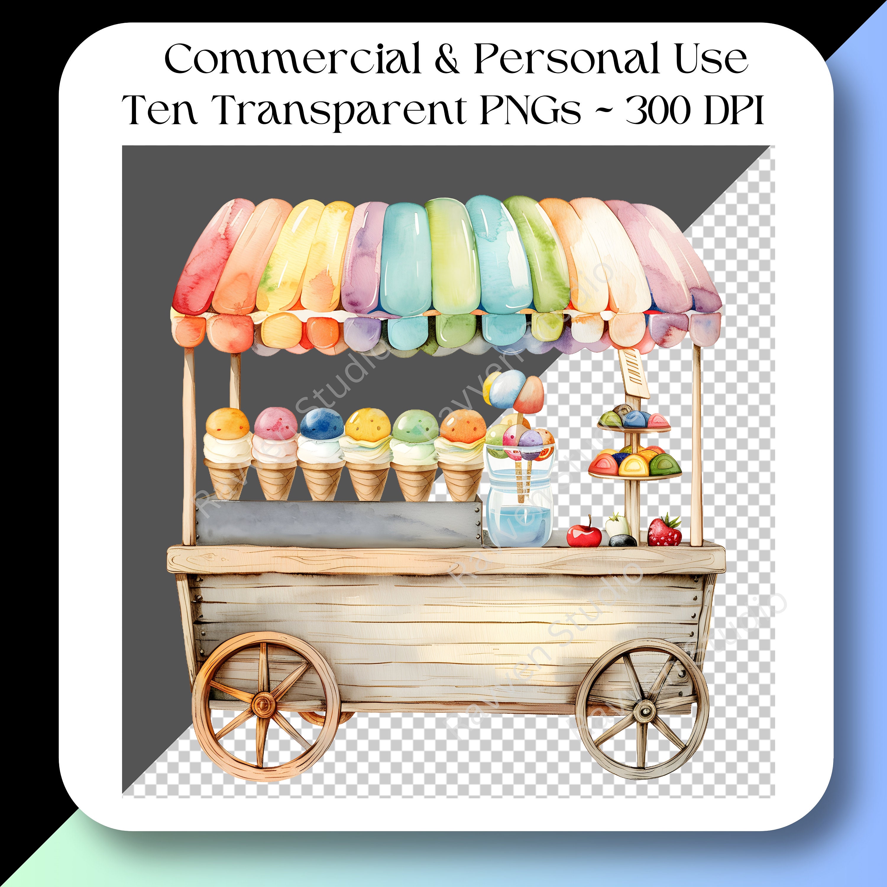 Ice Cream Cart Clipart Set, Summer Party Clip Art, Digital Download ...