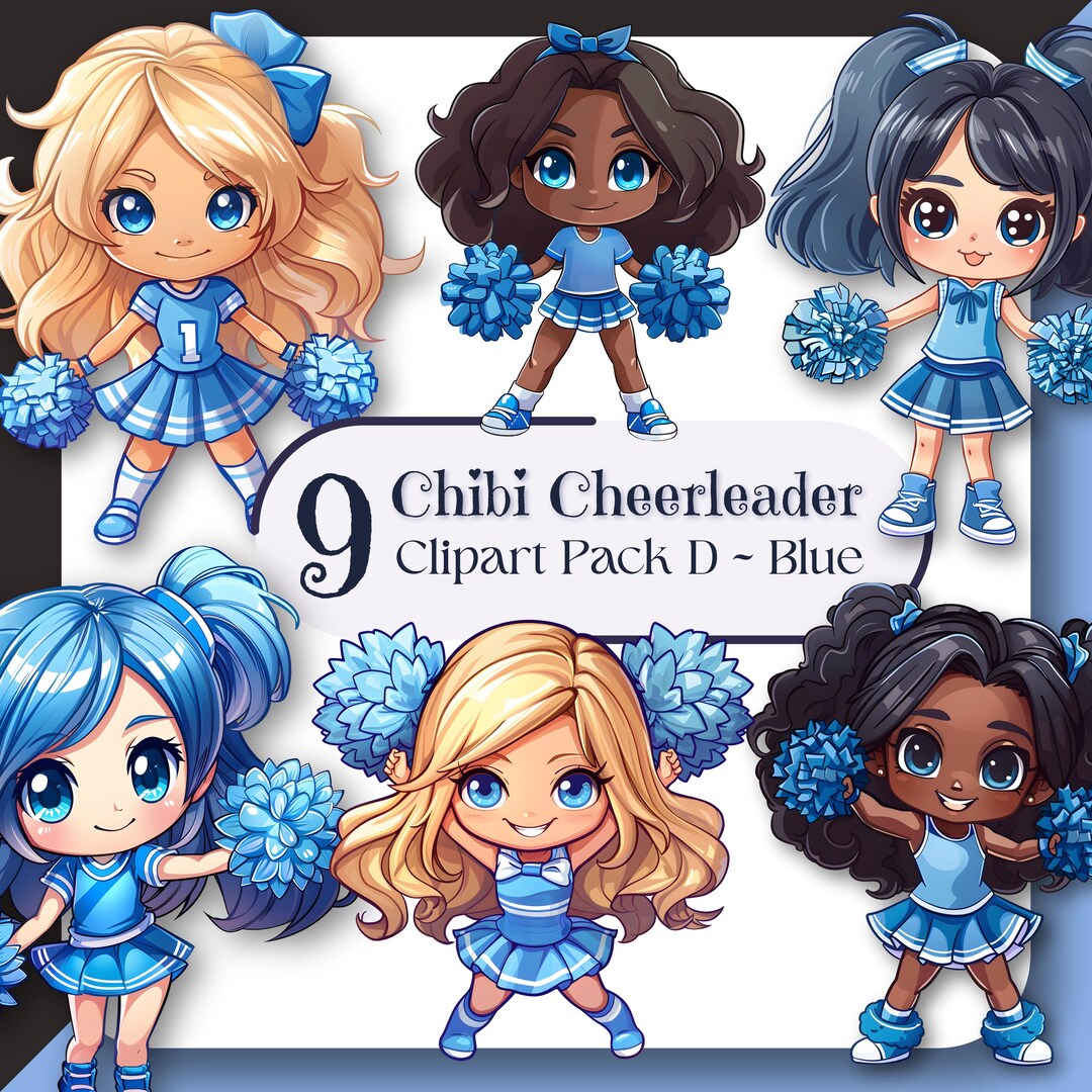 Chibi CHEERLEADER Clipart Set D PNG, Girl Cheer, Digital Download for ...