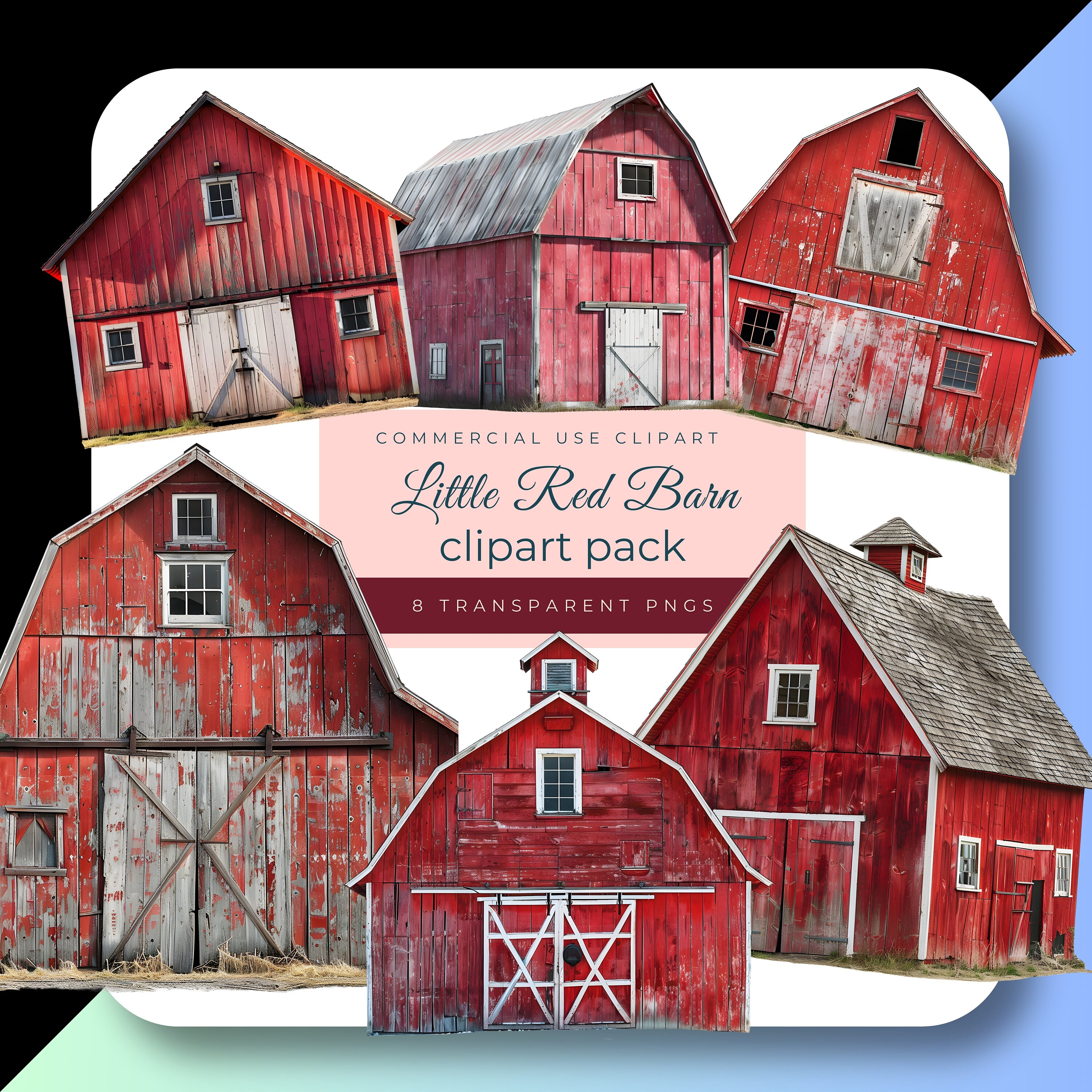 Little Red Barn Clipart, Farm Clipart, Red Barn PNG, Junk Journal, Farm ...