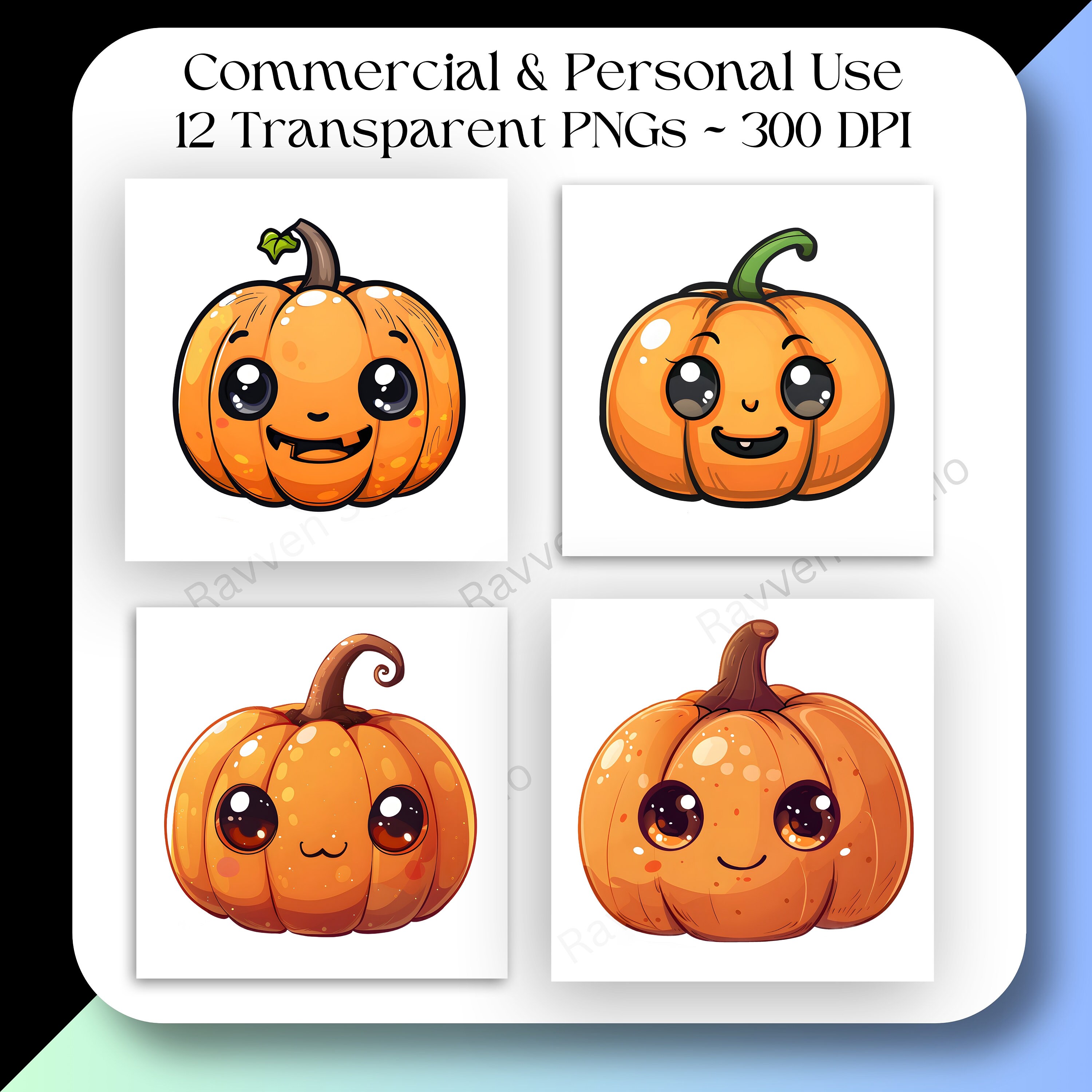 Cute Halloween Pumpkin Clipart, Fall Autumn Clip Art, Spooky Kawaii PNG ...