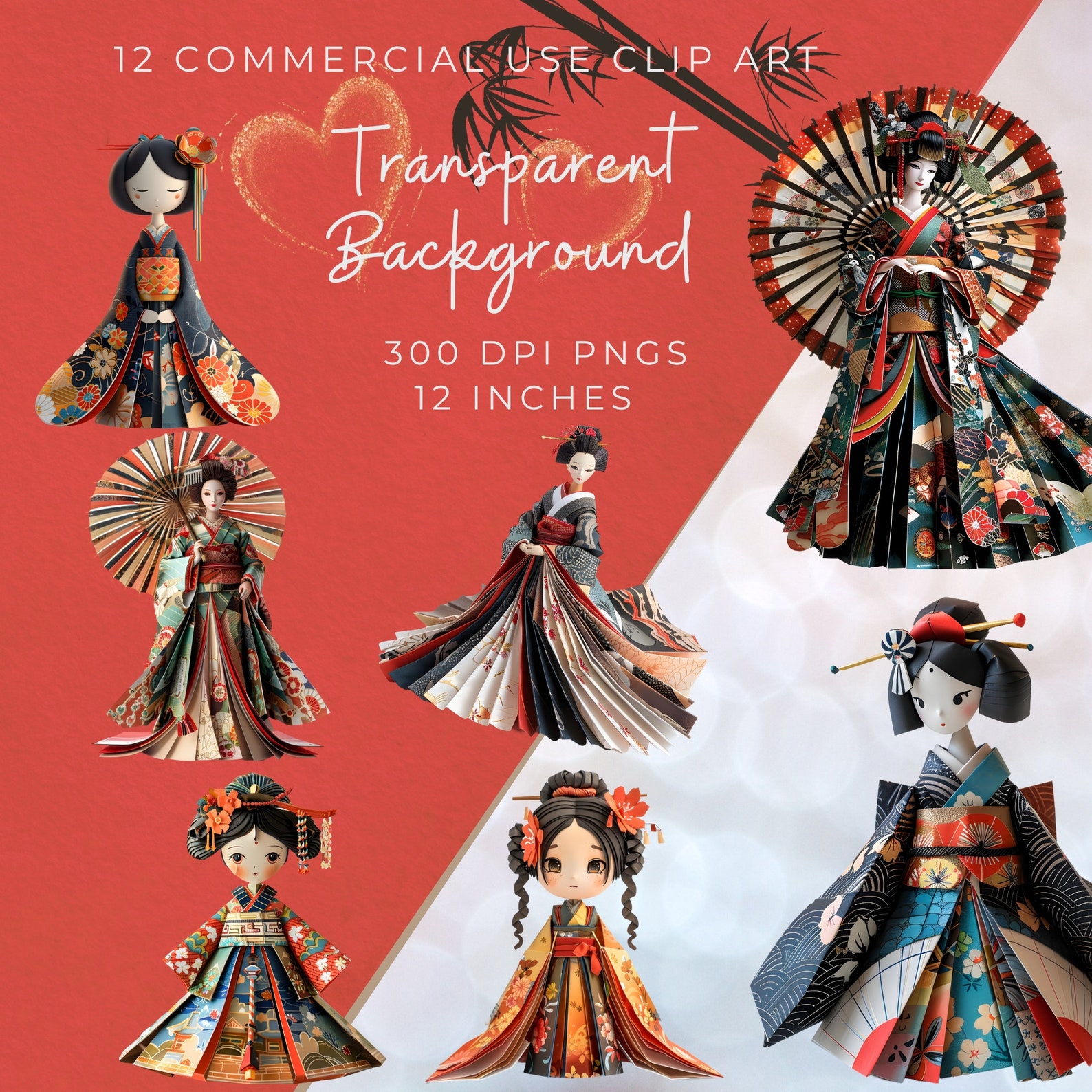 Japanese Dolls Clipart Paper Doll JPG Origami Doll Jpg Digital Download ...