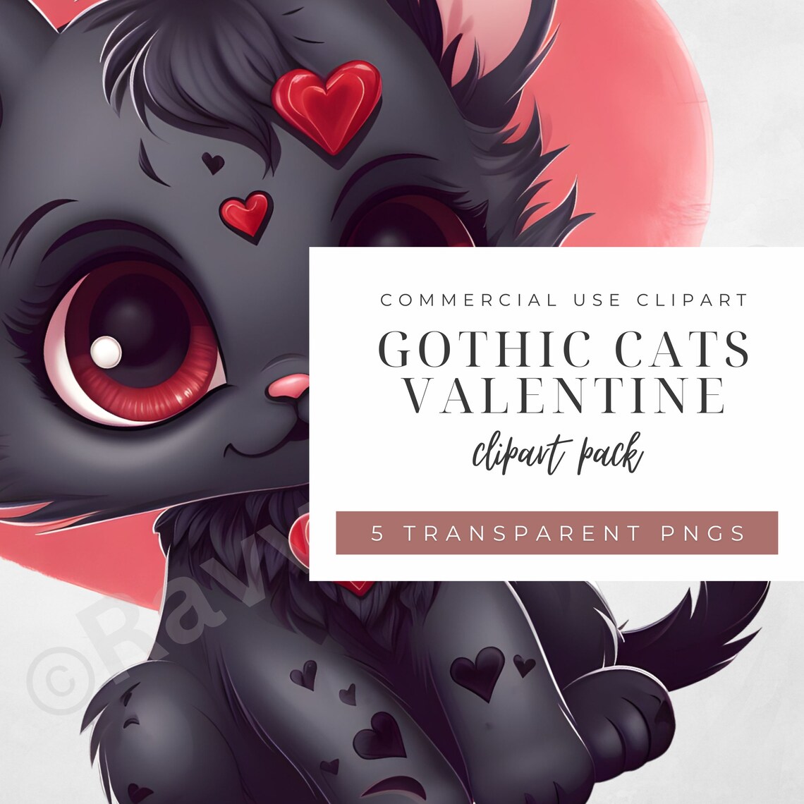 Gothic Valentine Cat Clipart Set | Comic Cat | Funny Cat | Cute Cat ...