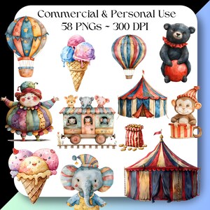 Circus Clipart Bundle, Watercolor Circus Animals, Printable Carnival ...